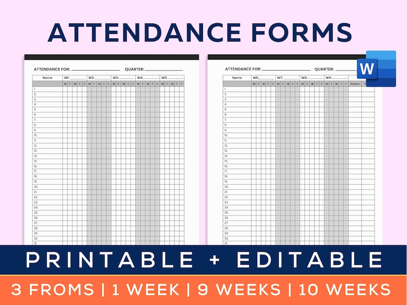 Attendance Forms for Teachers, Attendance Tracker, School Attendance ...