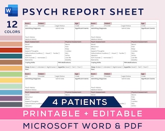 Psych Nurse Report Sheet for 8 Patients, Psychiatric Nurse Brain ...