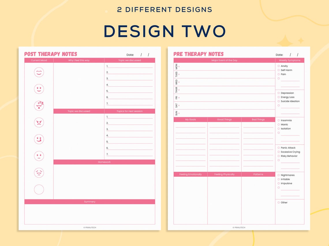Pre Therapy & Post Therapy Notes, Fillable, Digital, Editable Template ...