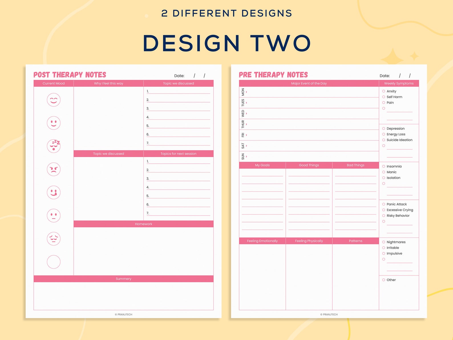 Pre Therapy & Post Therapy Notes, Fillable, Digital, Editable Template ...