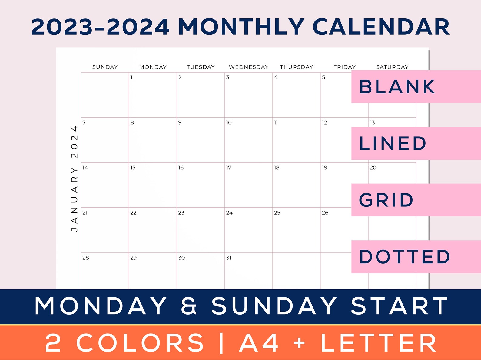 2023 2024 Monthly Calendar Landscape, Year Planner, Printable Calendar ...