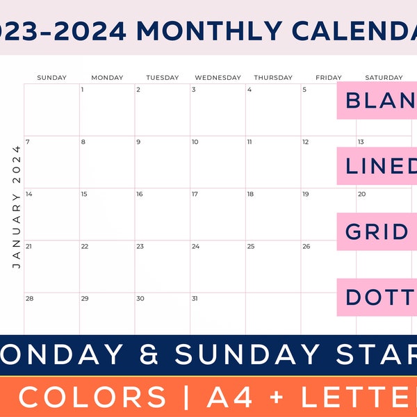 Printable 2024 Calendar With Lines - Etsy