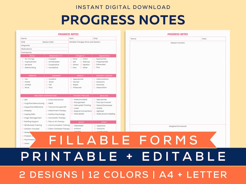Progress Notes for Therapists, Client Progress Note, Printable ...