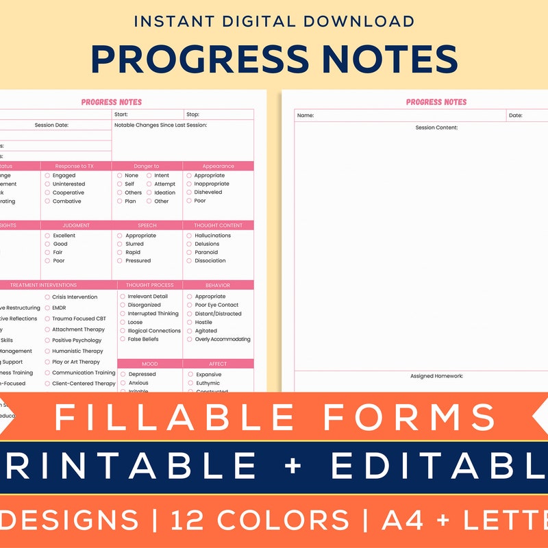 Psychotherapy Progress Notes Editable Template - Etsy