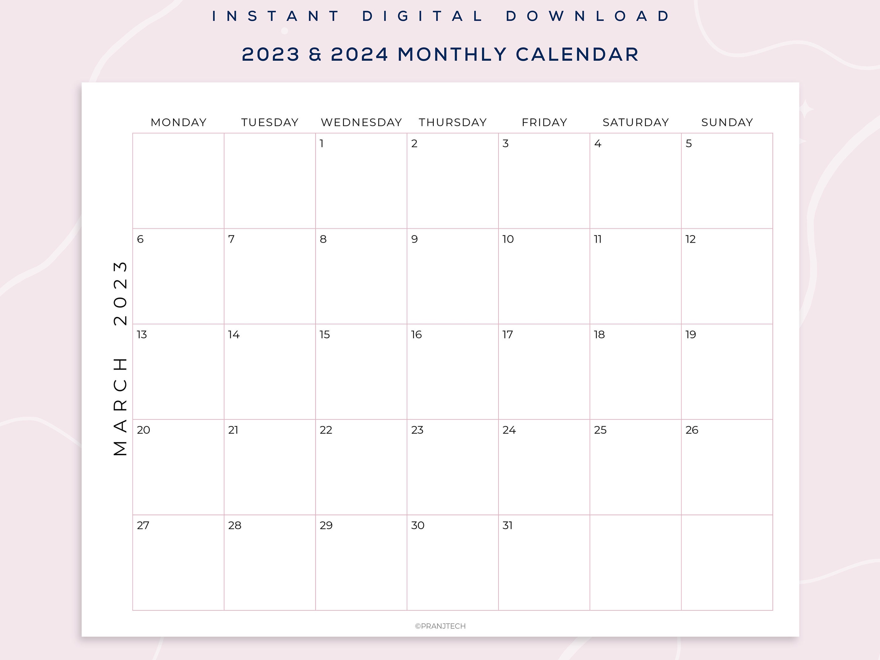2023 2024 Monthly Calendar Landscape, Year Planner, Printable Calendar ...