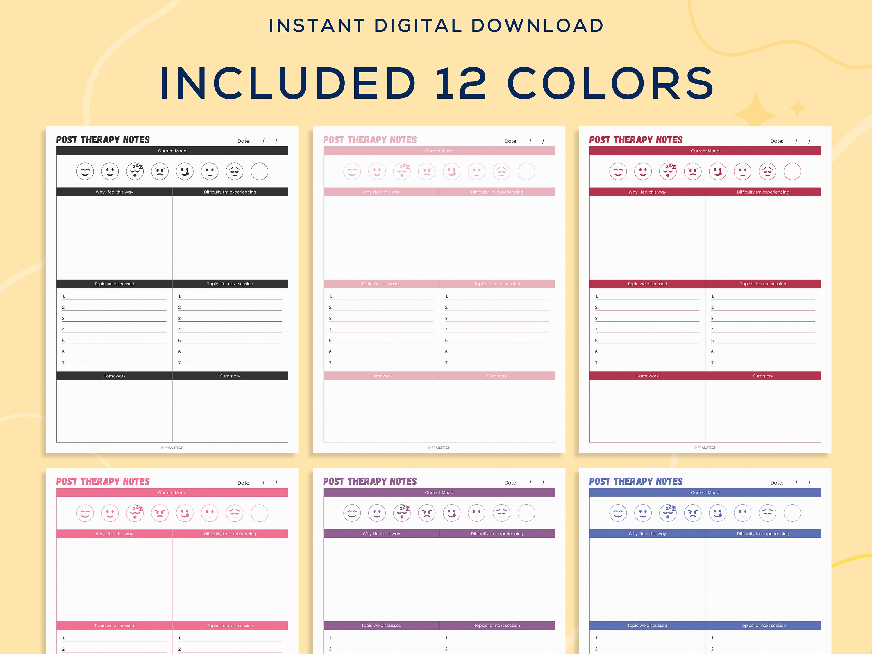 Pre Therapy & Post Therapy Notes, Fillable, Digital, Editable Template ...