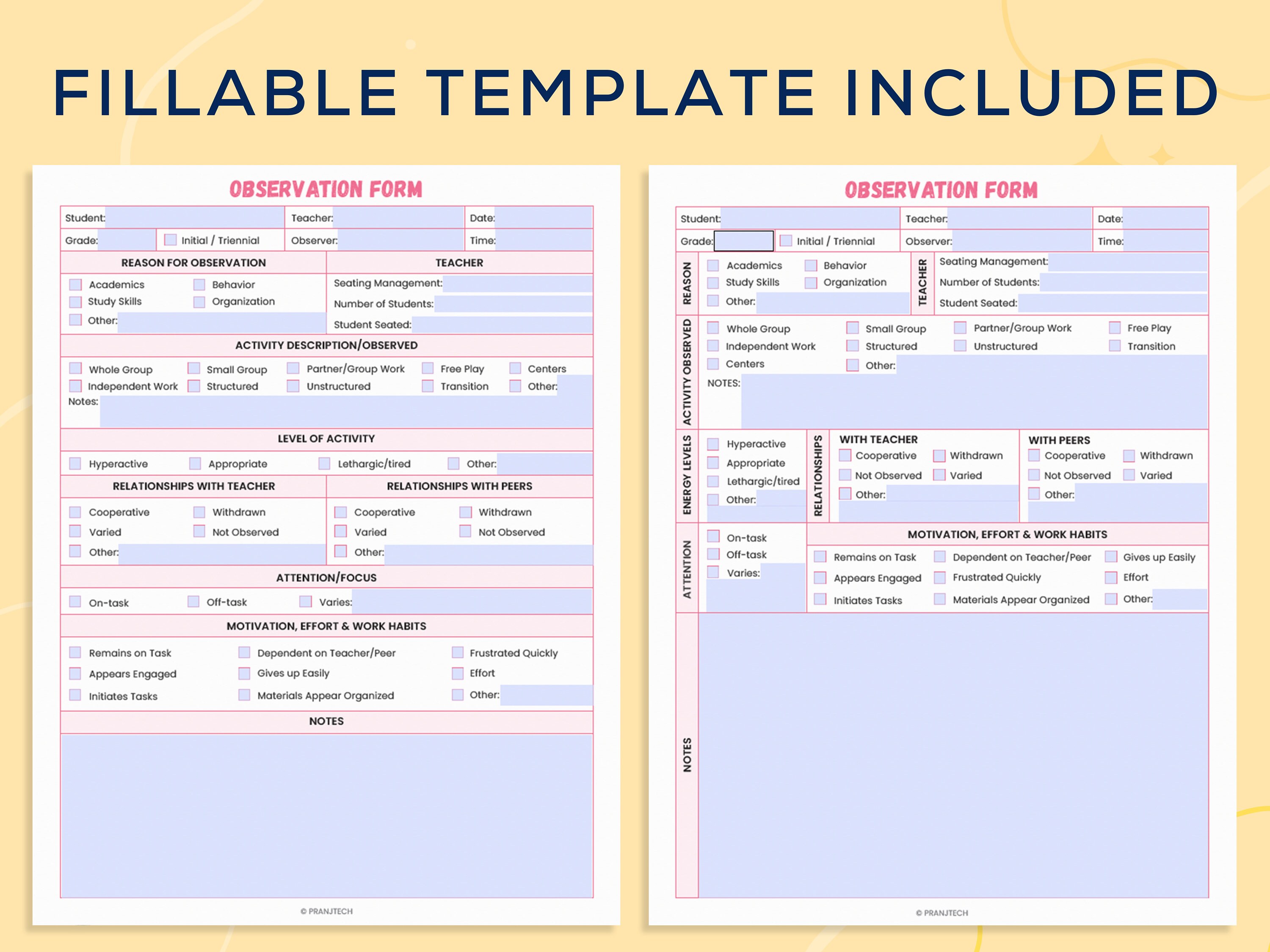 Printable Observation Form | Student Observations | School Psychologist ...