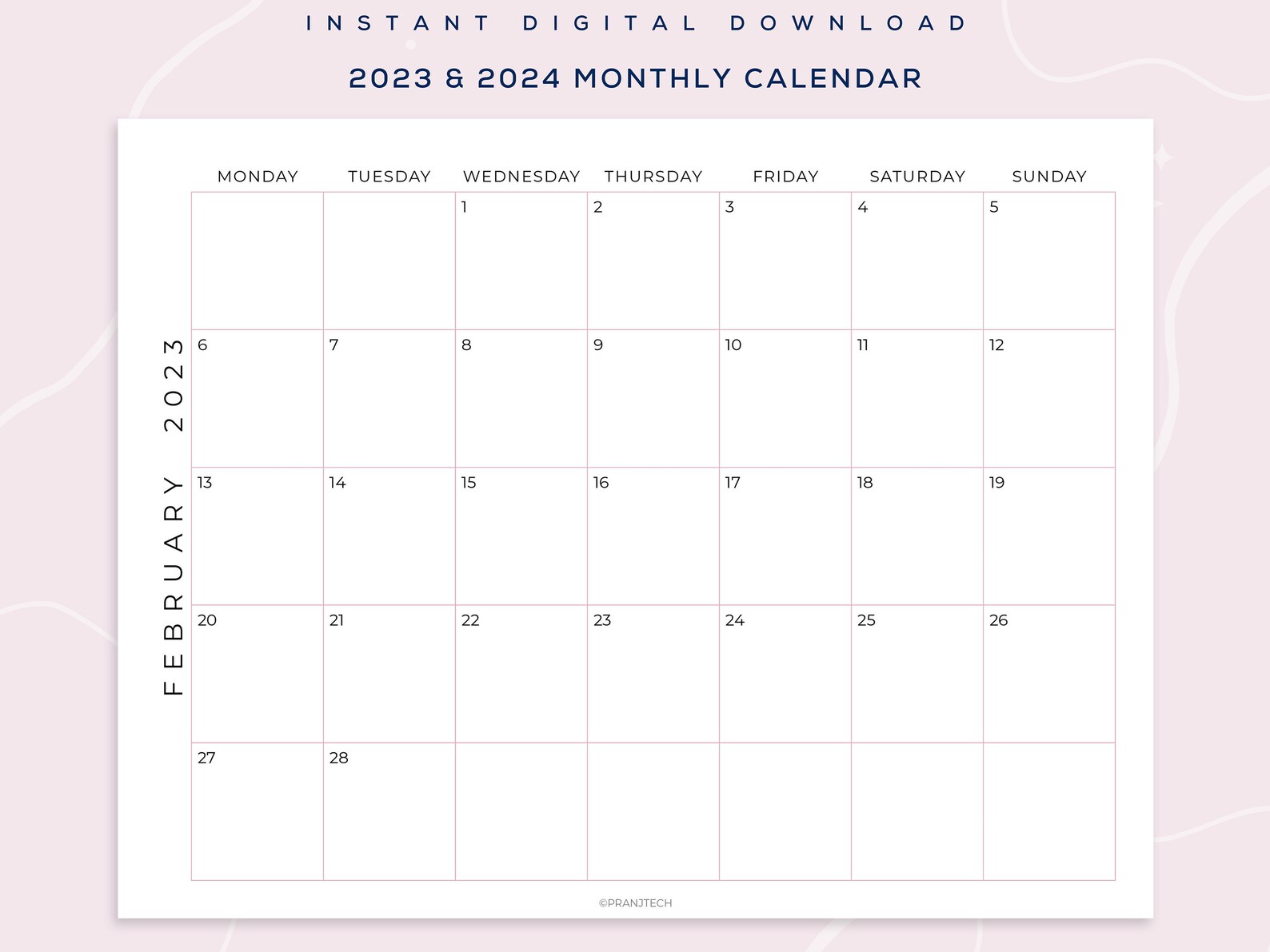 2023 2024 Monthly Calendar Landscape, Year Planner, Printable Calendar ...