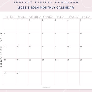 2023 2024 Monthly Calendar Landscape, Year Planner, Printable Calendar ...