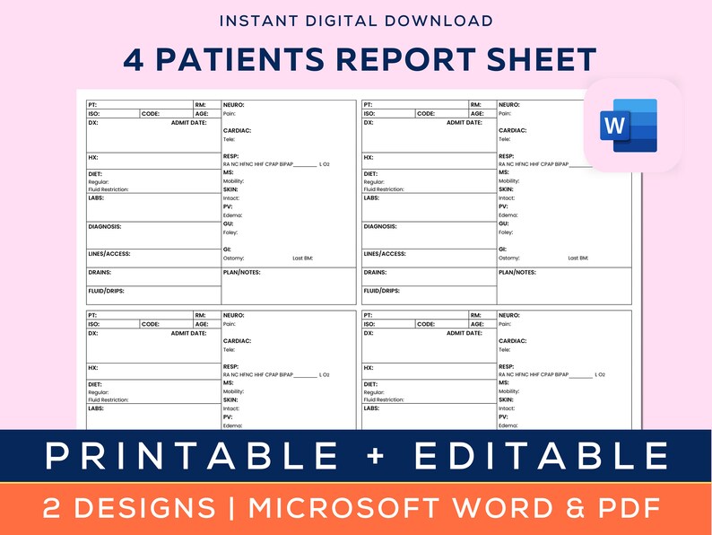 Med Surg Nurse Report Sheet | Student Nurse Report Sheet | Med Surg ...