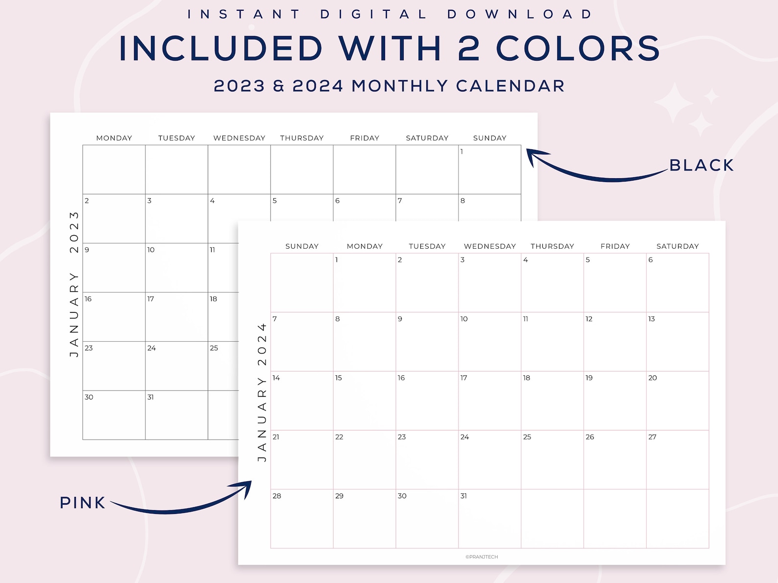 2023 2024 Monthly Calendar Landscape, Year Planner, Printable Calendar ...