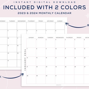 2023 2024 Monthly Calendar Landscape, Year Planner, Printable Calendar ...