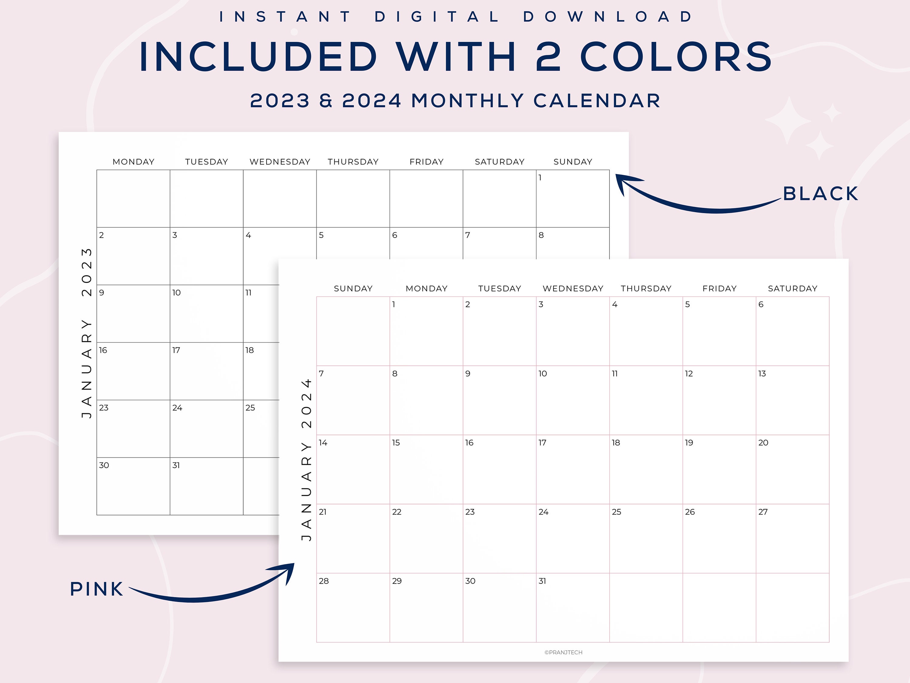 2023 2024 Monthly Calendar Landscape, Year Planner, Printable Calendar ...