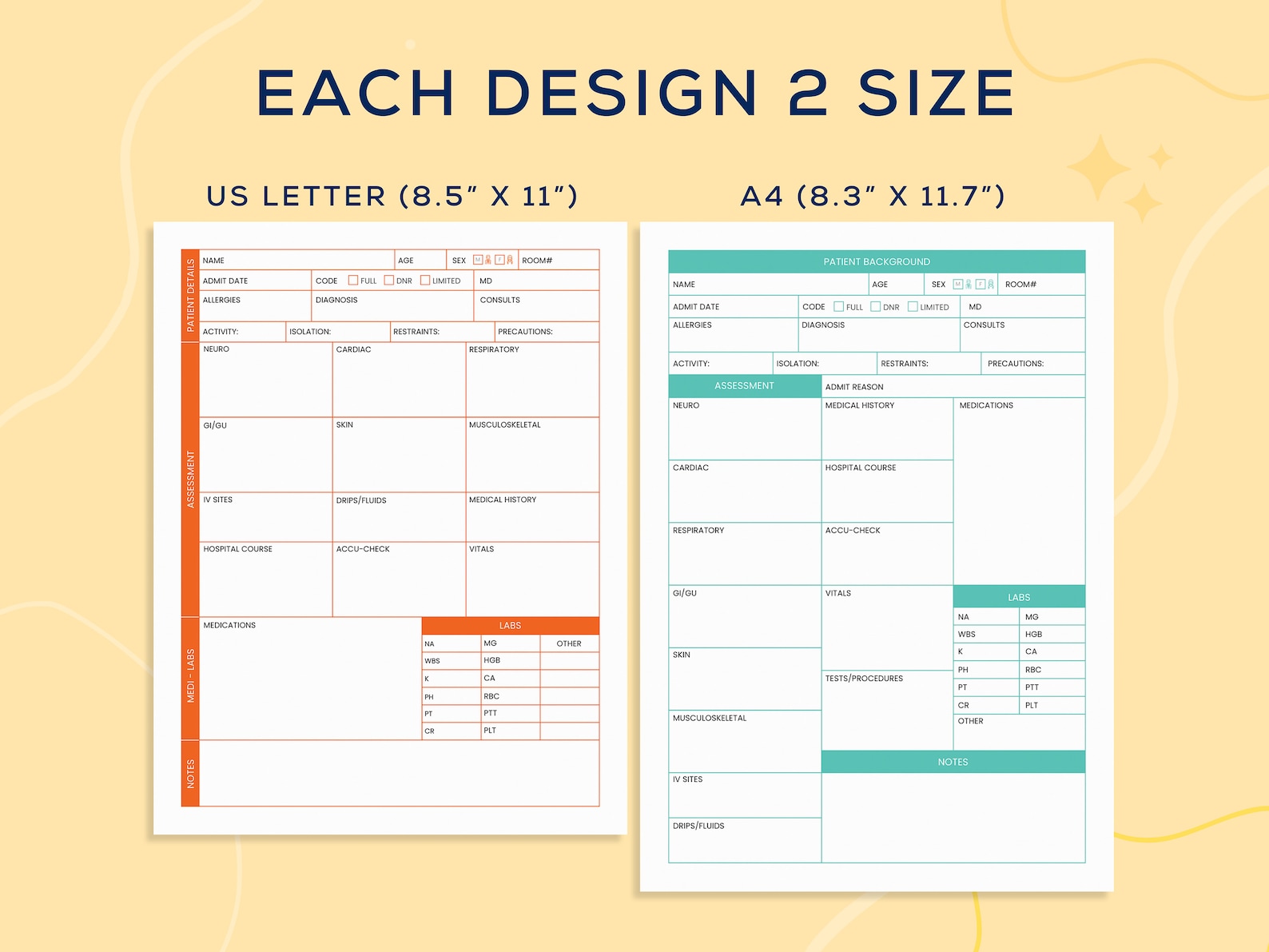 Printable Patient Nursing Report Sheet Template - Etsy