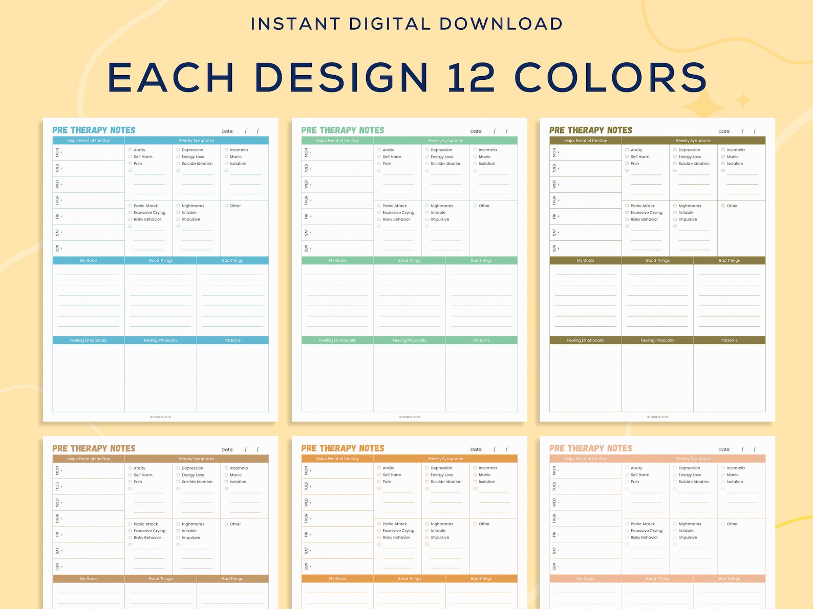 Pre Therapy & Post Therapy Notes, Fillable, Digital, Editable Template ...