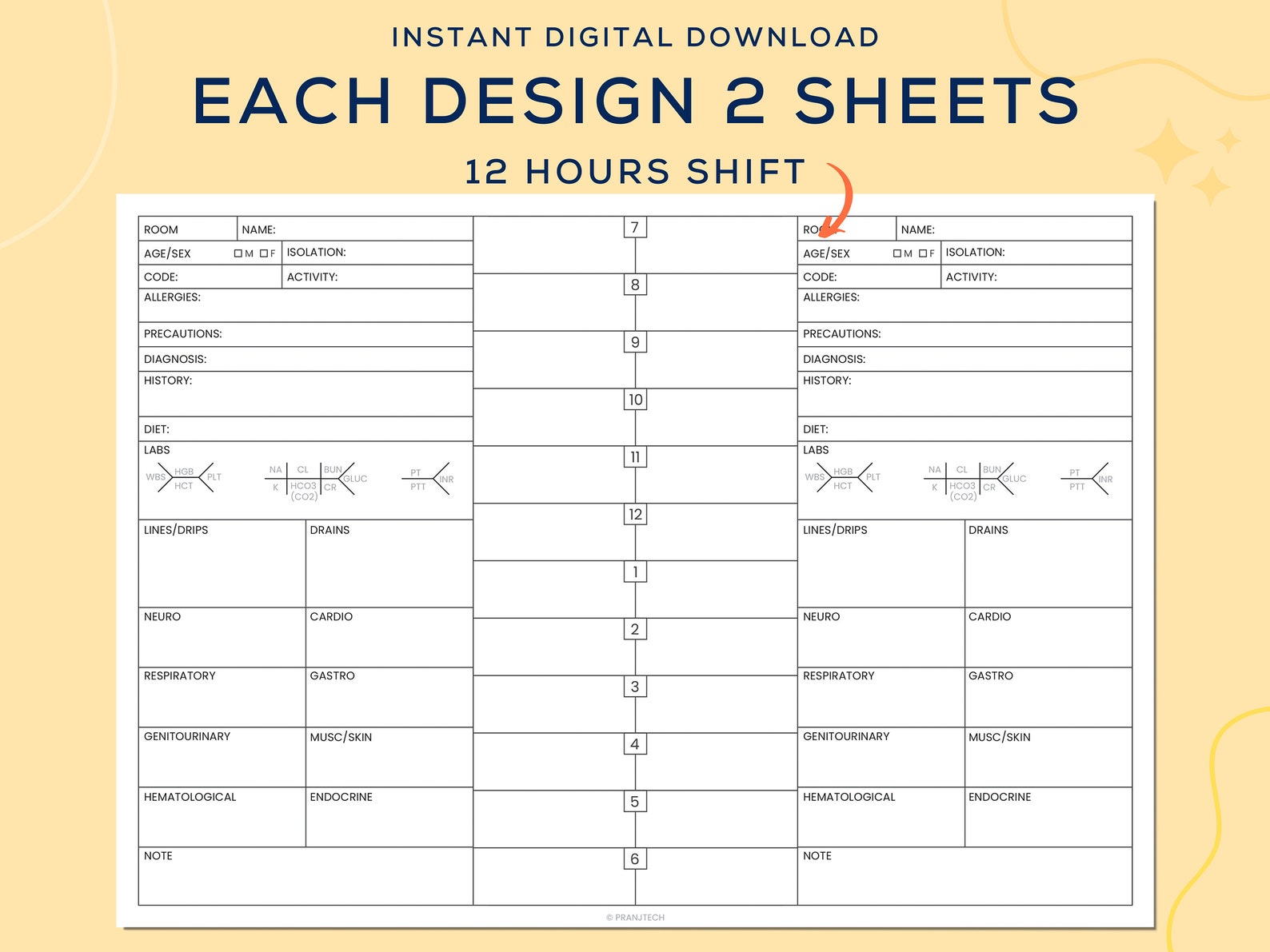 Printable 2 Patient Nursing Report Sheet | With Hourly Layout | Nurse ...