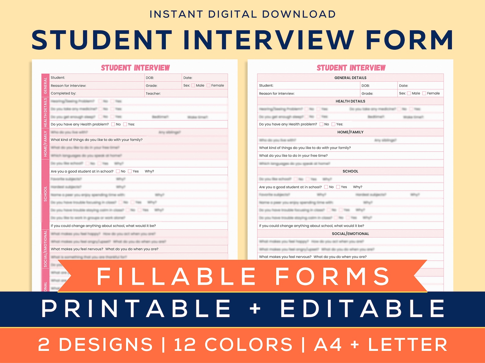 Student Interview Form | School Counselor | School Psychologist Forms ...