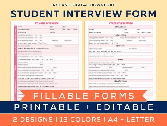 Student Interview Form School Counselor School - Etsy