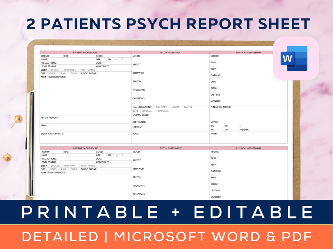 Psych Nurse Report Sheet for 2 Patients, Psych Nurse Brain, Nursing ...