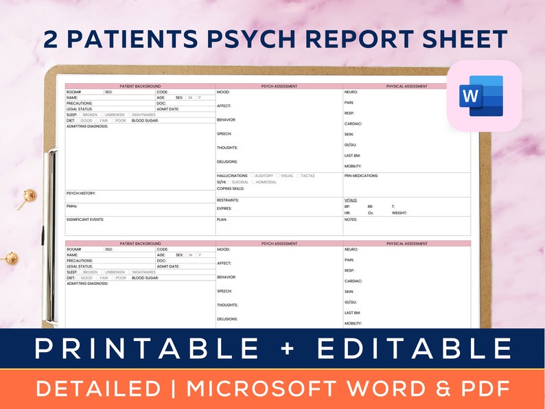 Psych Nurse Report Sheet for 2 Patients, Psych Nurse Brain, Nursing ...