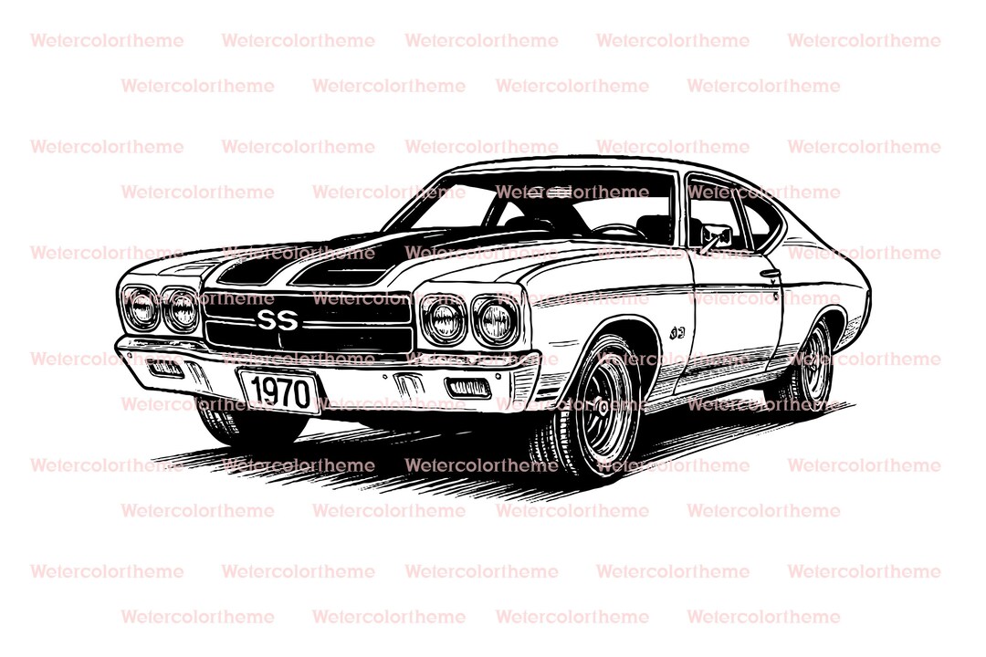 1970 Chevelle Svg,chevy Ss 454 Clipart,chevelle Line Art,chevrolet ...