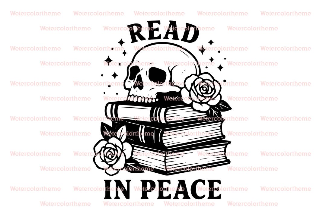 Read in Peace Svg,skull on Books Svg,skeleton Reading Svg,skull Book ...