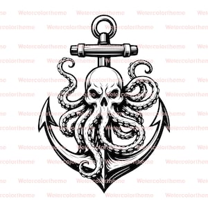 Octopus Skull Svg,anchor With Tentacles Svg,octopus Anchor Svg,kraken ...