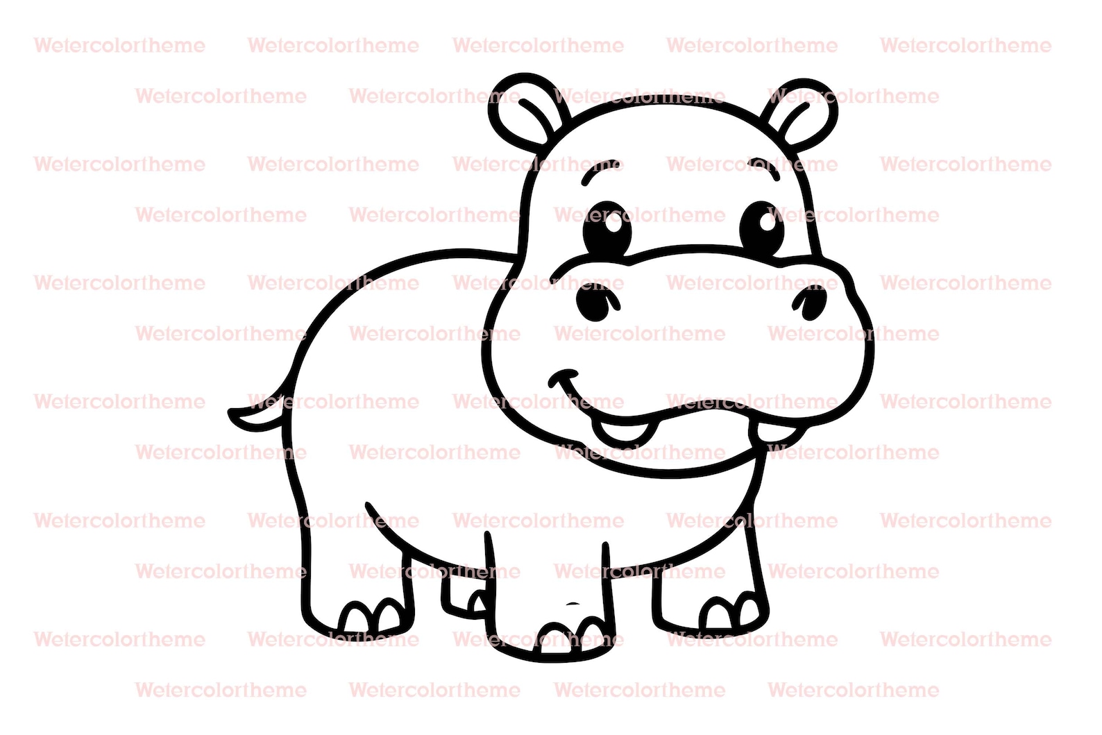 Cute Hippo Svg,black and White Hippo Clip Art,cartoon Hippo Clipart ...