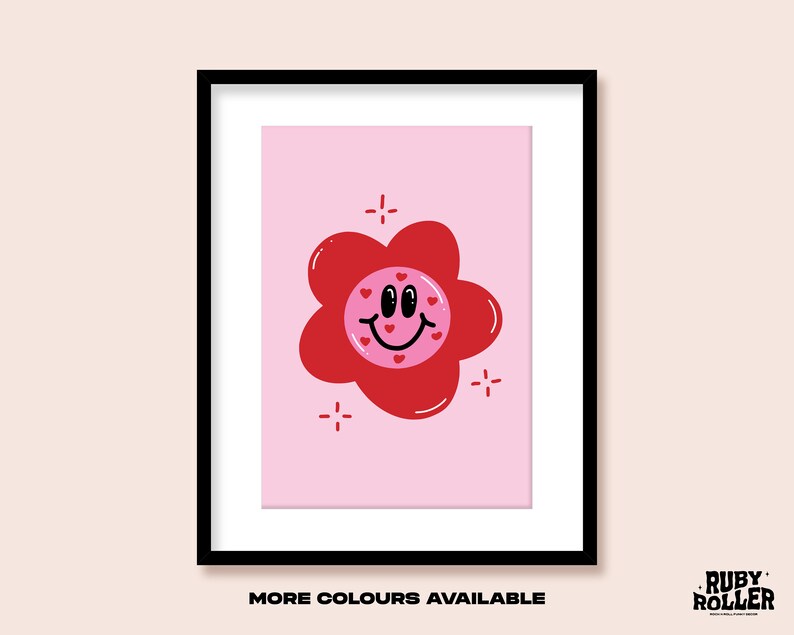 Y2K Smiley Flower Art Print A5 A4 A3 Sparkle Heart 90s - Etsy Australia