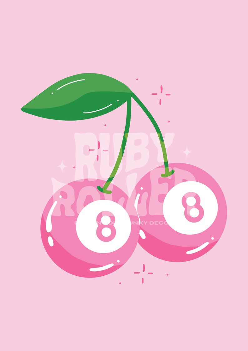 Eight Ball Cherries Art Print A5 A4 A3 70s Y2K Cherry - Etsy