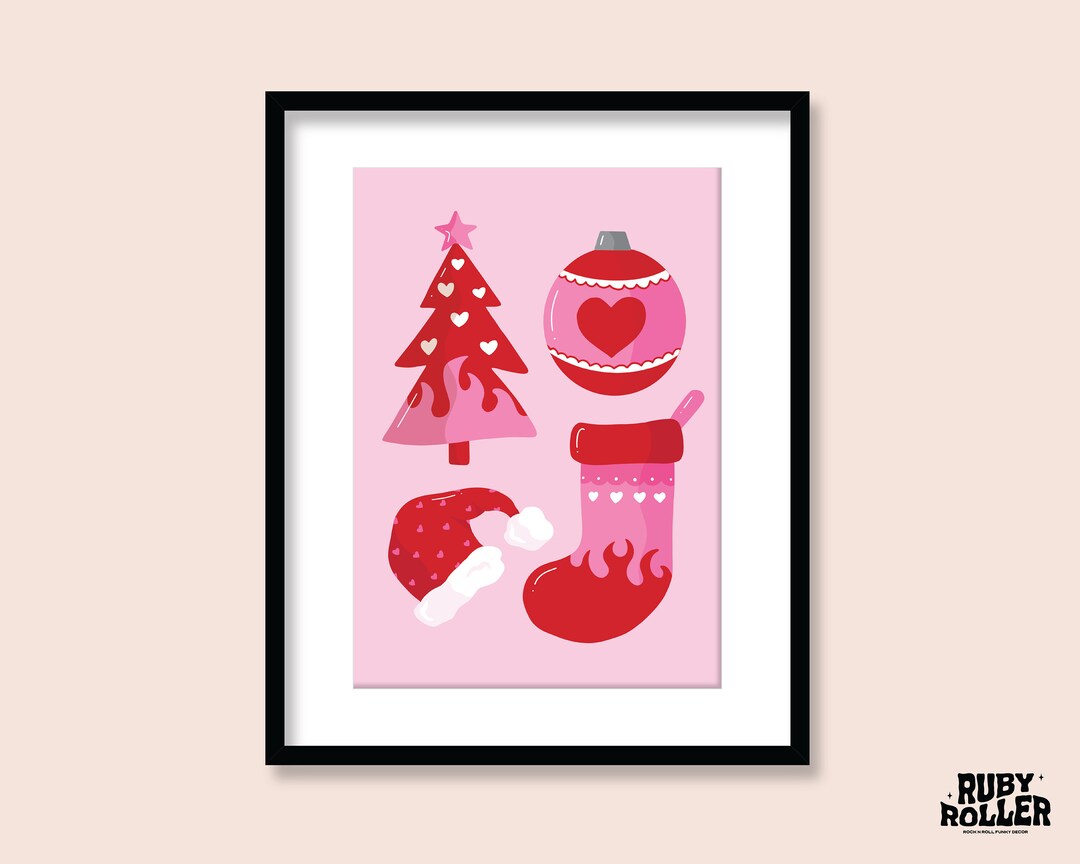 Christmas Collage Art Print | A5 A4 A3 | Bauble Santa Hat Stocking Tree ...
