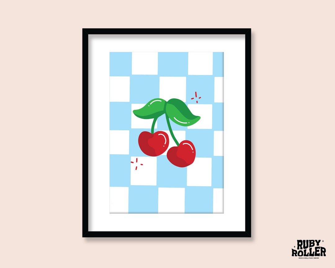 Cherry Checkerboard Art Print | A5 A4 A3 | Y2K 90s Fruit Poster | 70s ...