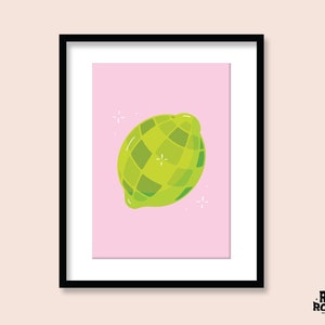 Lime Disco Ball Art Print A5 A4 A3 60s 70s Y2K Fruit Poster Retro Room ...