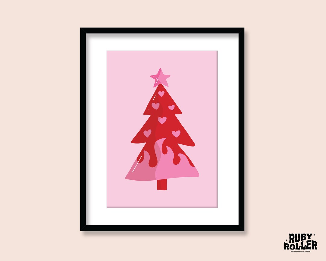 Pink Christmas Tree Art Print: Y2K Flame Heart Bauble (A5 A4 A3) - Etsy ...
