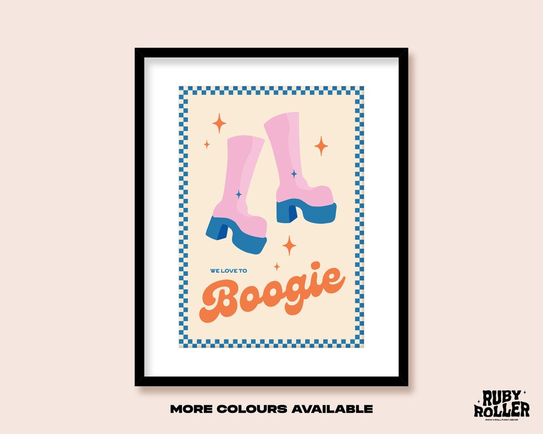 70s Disco Boot Art Print | We Love to Boogie Typography Poster - Etsy