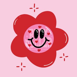 Y2K Smiley Flower Art Print A5 A4 A3 Sparkle Heart 90s Poster Retro ...