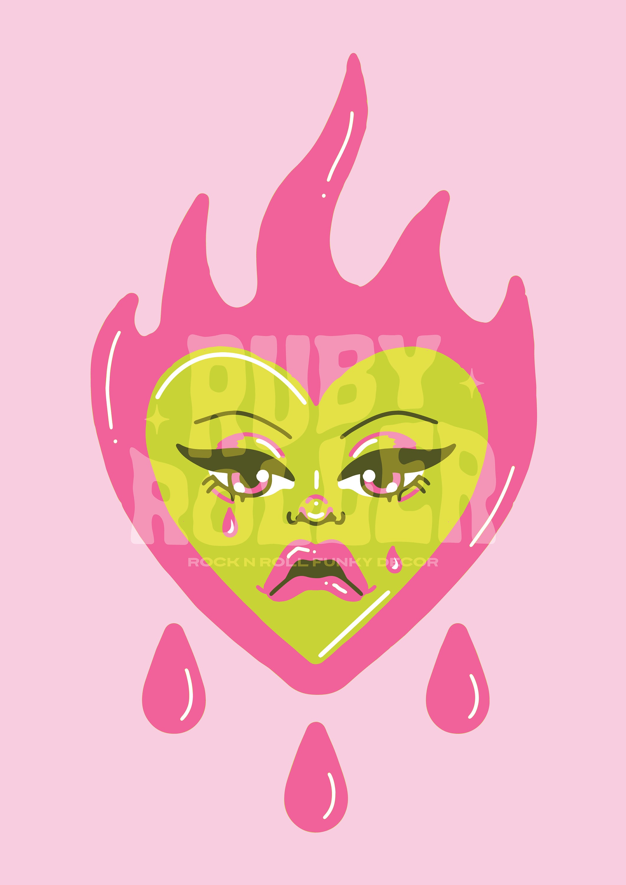 Flaming Crying Heart Art Print A5 A4 A3 Y2K Poster Fire - Etsy