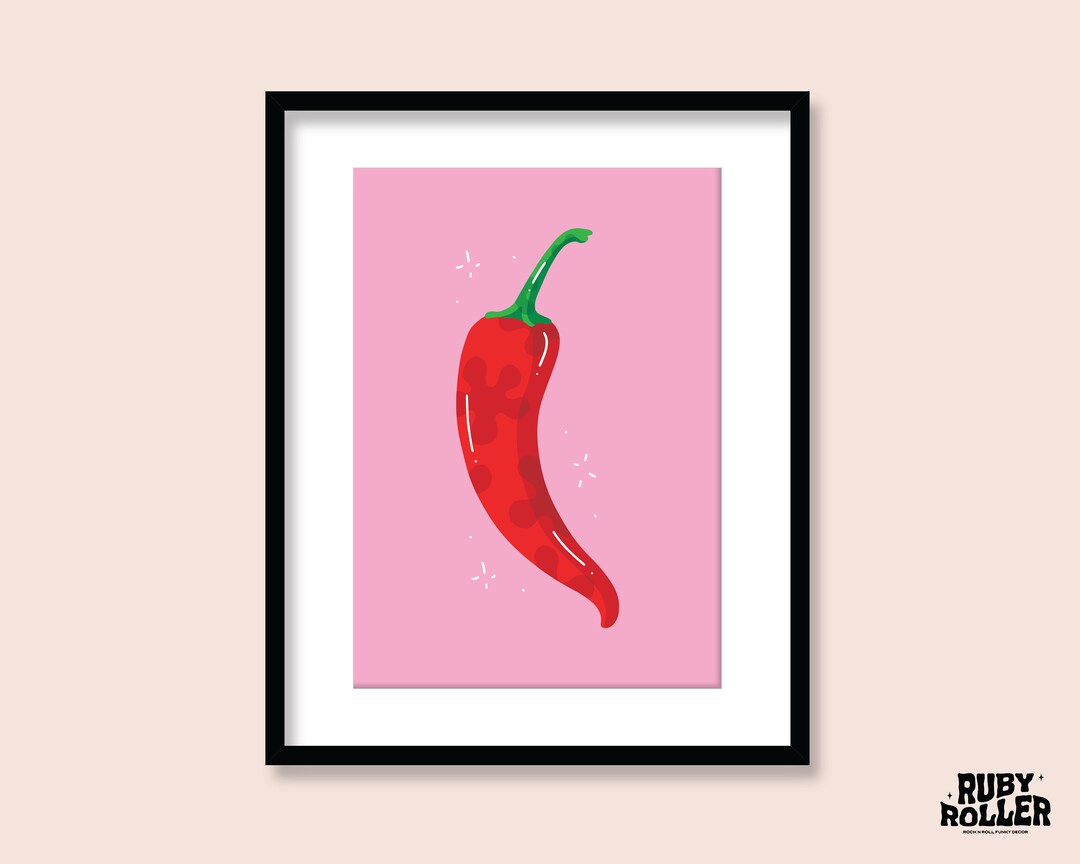 Chilli Art Print | A5 A4 A3 | 60s 70s Flower | Spicy Hot Vegetable ...