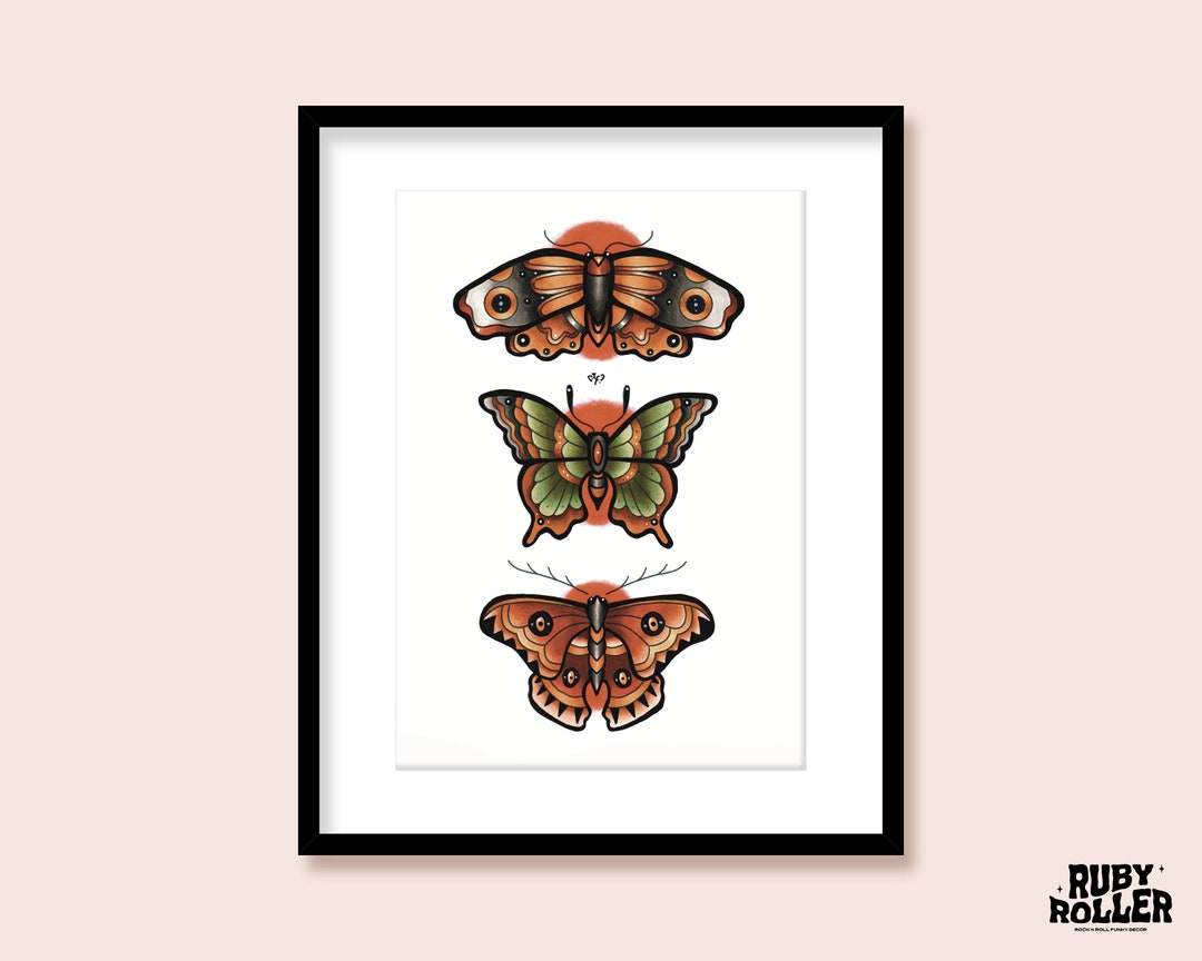 Butterfly Moth Art Print: Neotraditional Vintage Gallery Wall Decor (A5 ...