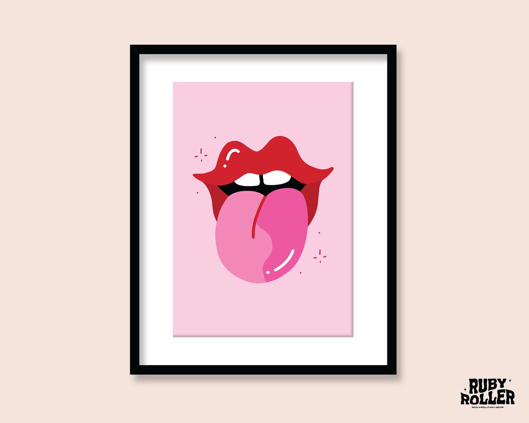 60s Mouth Tongue Art Print | A5 A4 A3 | Y2K Lips Stones Poster | Lucky ...