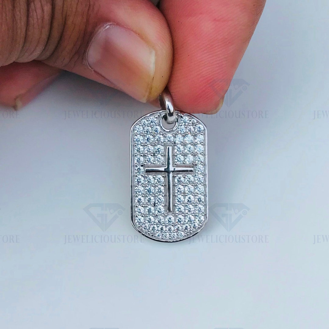 Women's Fine Jewelry Diamond Cross Dog Tag Pendant With 18 Inch Chain ...