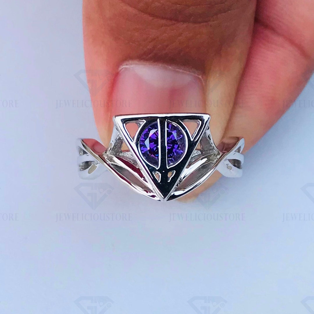 Purple Round Ring, 935 Argentium Silver Ring, Engagement Ring, White ...
