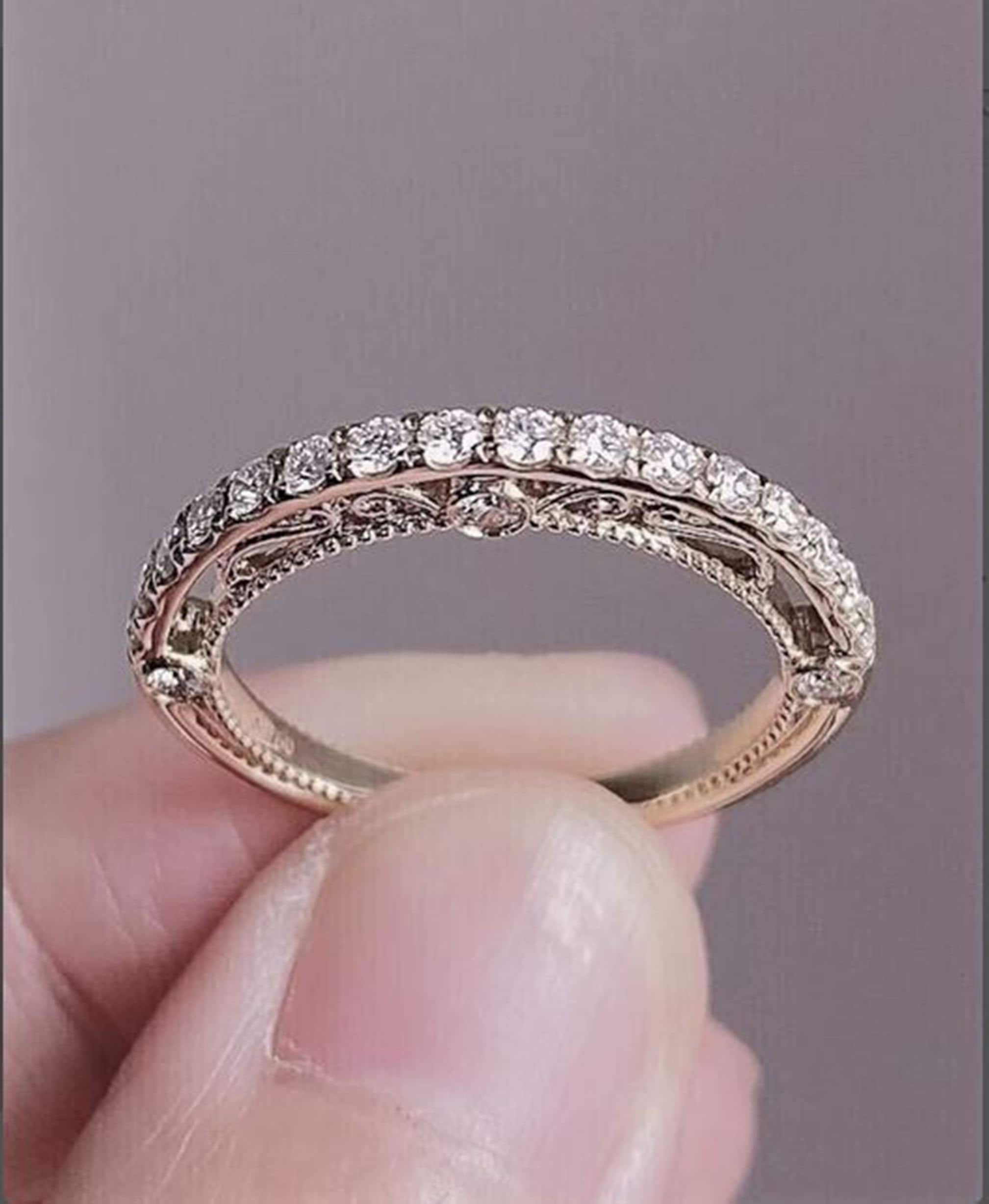 Art Deco Diamond Wedding Band, Vintage Stackable Band, Antique ...