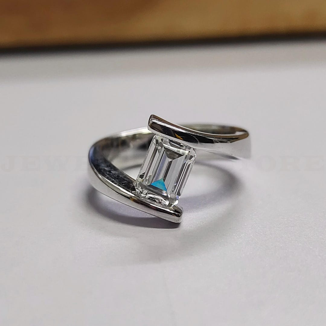 Solitaire Engagement Ring, White Emerald Cut Ring, Wedding Ring, by ...