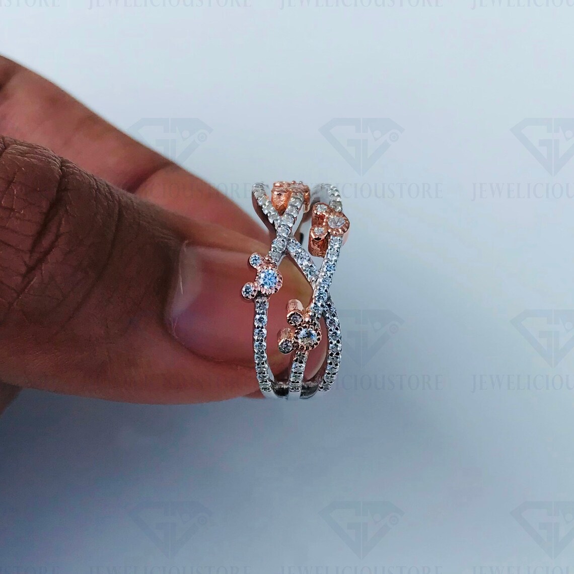 Mickey Mouse Crisscross Ring Two Tone Gold Plated Sterling | Etsy