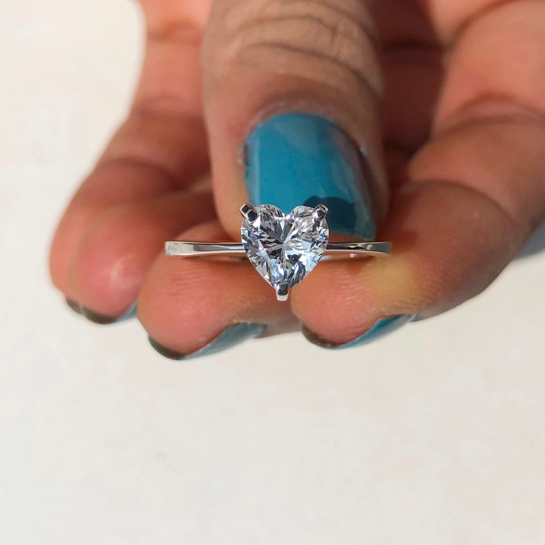 Solitaire Ring, Heart Shape Diamond Ring, Engagement Ring, White Gold ...