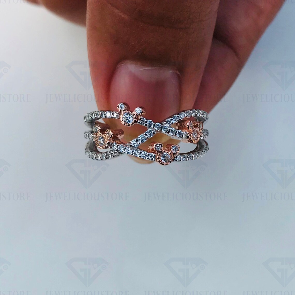 Mickey Mouse Crisscross Ring Two Tone Gold Plated Sterling | Etsy