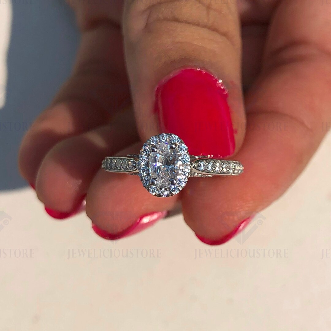 Moissanite Ring, 935 Silver Ring, Oval Cut Ring, Engagement Ring, White ...