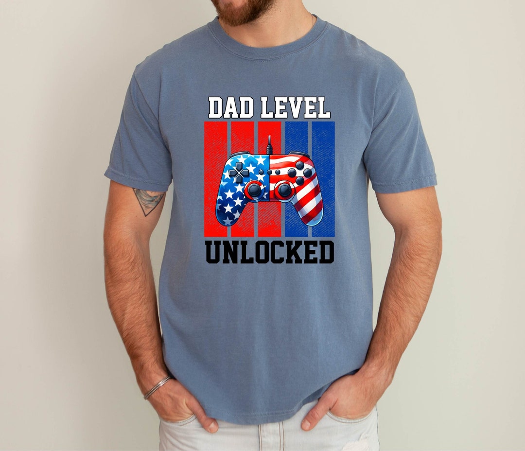 Funny New Dad Shirt, Dad Level Unlocked USA Flag Tee Shirt, Gaming ...