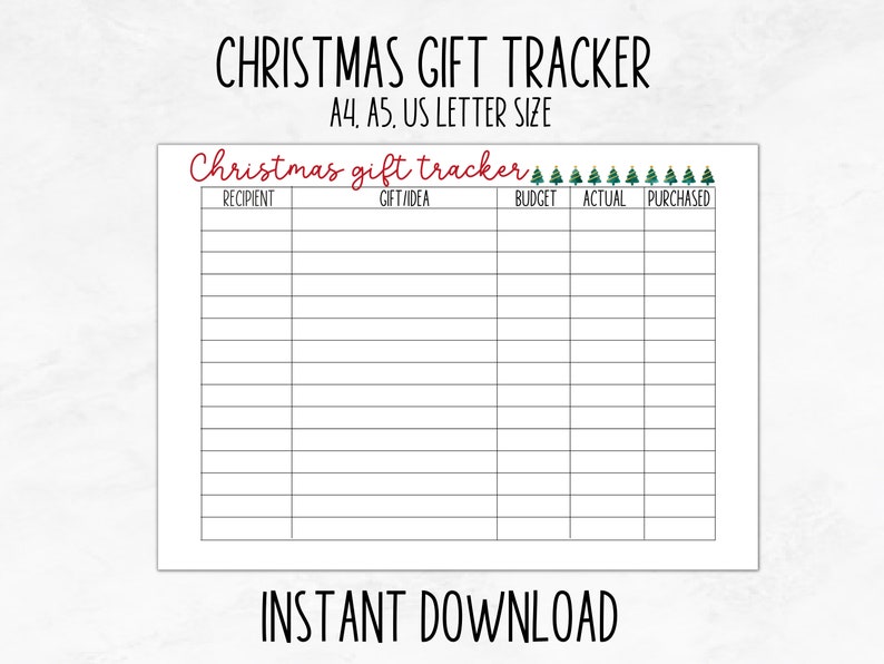 Christmas Gift Tracker, Holiday Planner, Christmas Printable, Digital ...